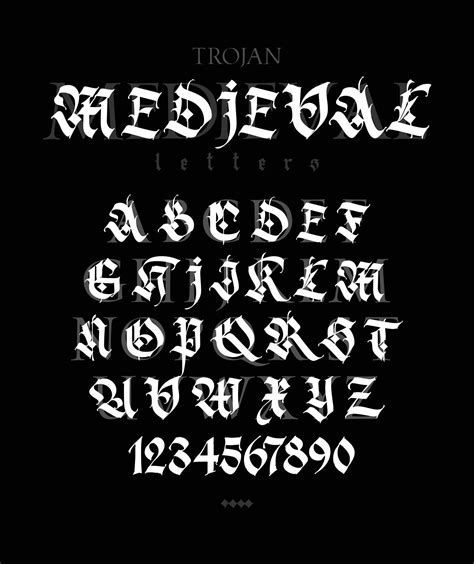 Gothic Vector Uppercase And Lowercase White Letters On A Black