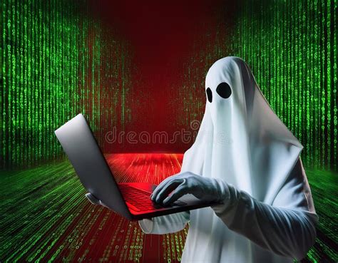 A Person In A Ghost Costume Using A Laptop With A Backdrop Of Green