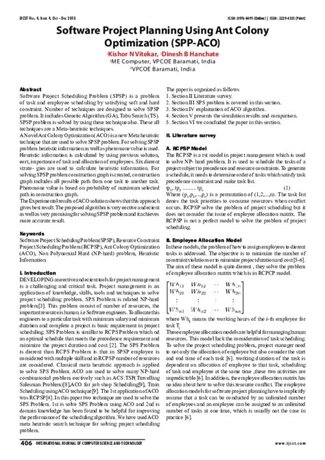 Pdf Software Project Planning Using Ant Colony Optimization Spp Aco