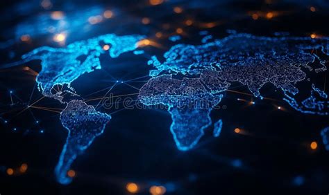 Abstract World Map With Global Connectivity And Network Visualization Showcasing Digital Data