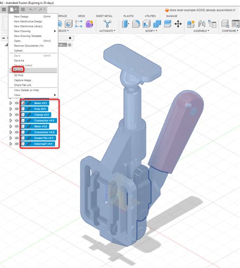 how to export autodesk fusion assembly and import it in inventor