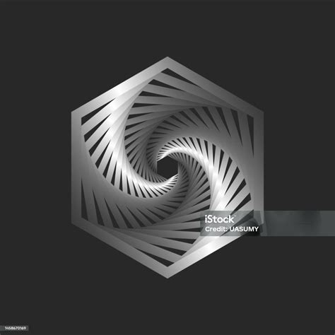 육각형 로고 나선형 원근법 패턴 비틀림 신비로운 포털 프랙탈 기하학적 모양 아트워크 최면 형태 디자인 템플릿 0명에 대한 스톡