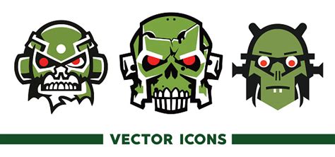 다른 머리 3 가지 유형의 워해머 오크 벡터 아이콘 녹색 격리된 벡터 기호 기호 격노한에 대한 스톡 벡터 아트 및 기타 이미지 격노한 로고 Brand Name