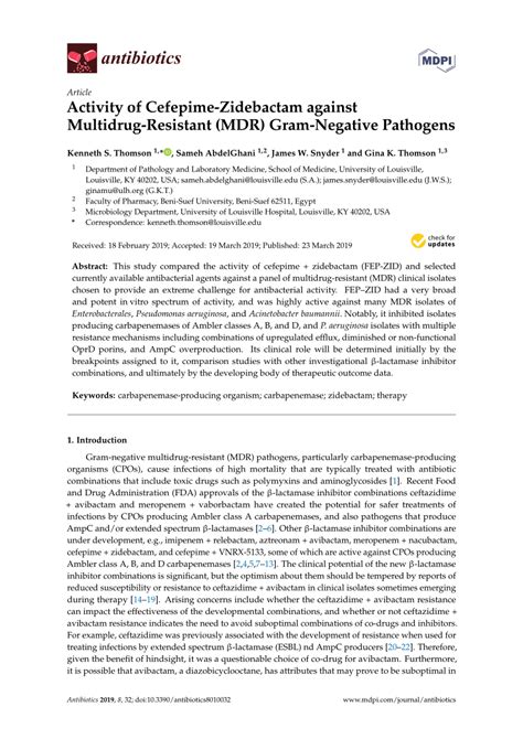 Pdf Antibiotics Activity Of Cefepime Zidebactam Against Multidrug Resistant Mdr Gram