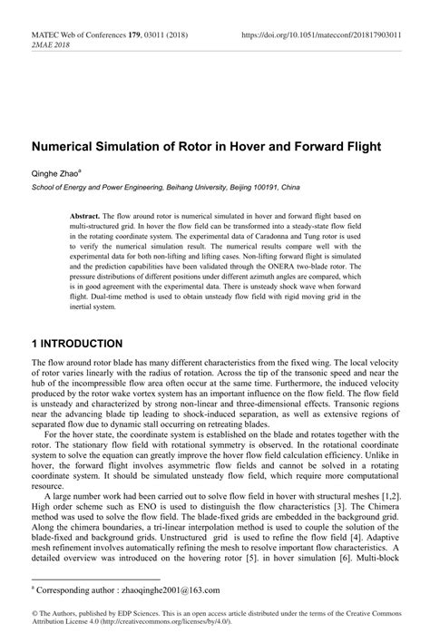 Pdf Numerical Simulation Of Rotor In Hover And Forward Flight