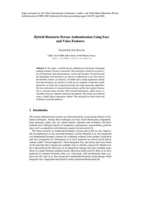 Pdf Hybrid Biometric Person Authentication Using Face And Voice Features