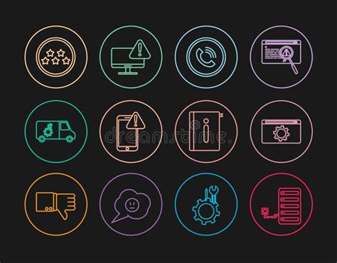 Set Line Server Setting Phone Call Mobile With Exclamation Mark Car Service Five Stars