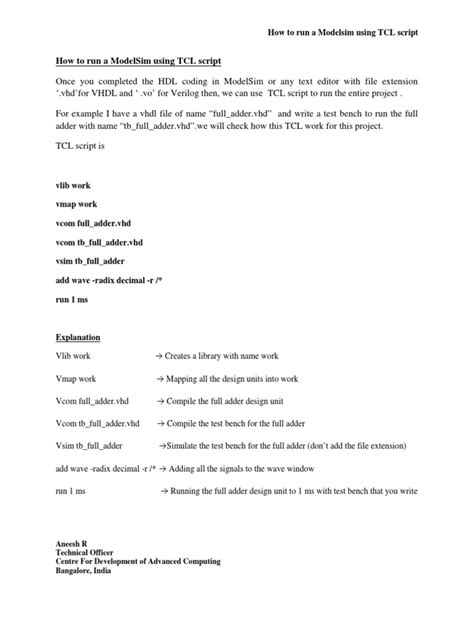 how to run modelsim using tcl script pdf hardware description