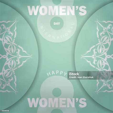 럭셔리 화이트 장식품을 곁들인 홀리데이 카드 인터내셔널 여성 데이 민트 칼라 0명에 대한 스톡 벡터 아트 및 기타 이미지 0명 International Womens