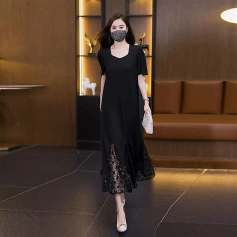 Pf26873夏季新款高端气质蕾丝拼接通勤百搭连衣裙女裝貨源服裝批發宽松大码女装批发 夏款女装批发台灣服飾批發马来西亚服饰批发