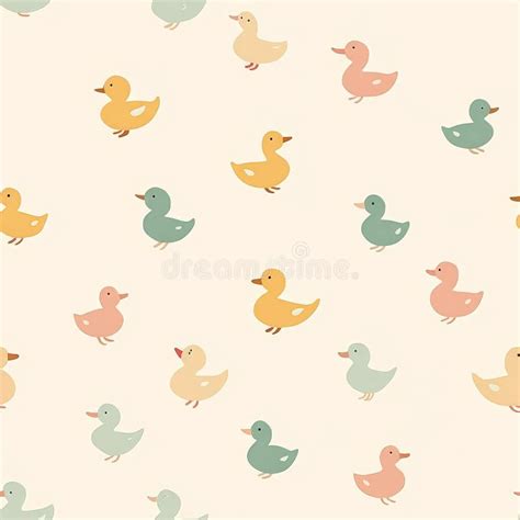 A Cute Duckling Pattern With Tiny Pastel Colored Ducks Waddling Across A Soft Background Stock