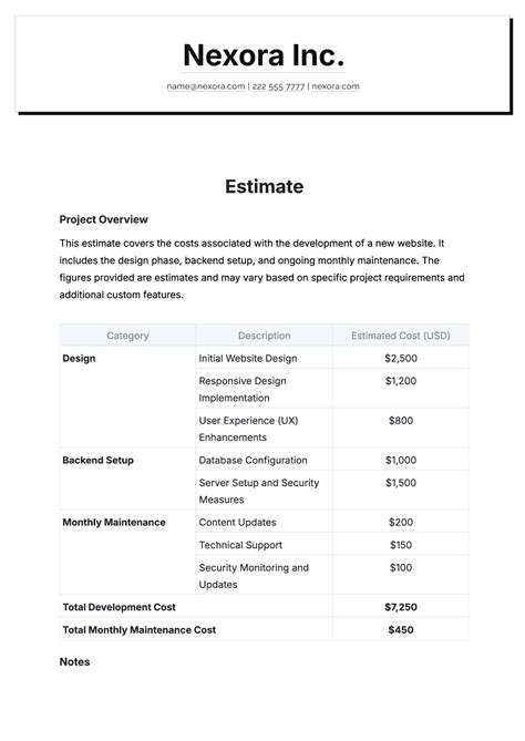 Free Estimate Templates Editable And Printable