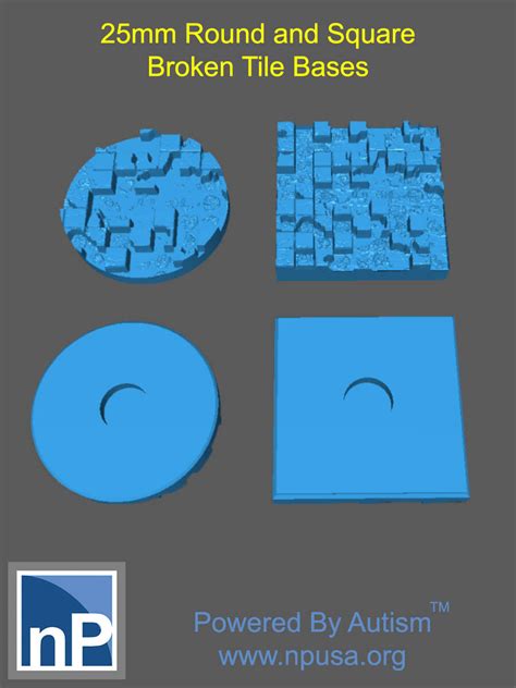 25mm Round And Square Broken Tile Bases Nonpareil Drivethrurpg