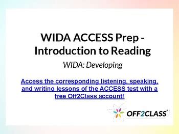 Wida Access Test Prep Lesson Introduction To Reading Tpt