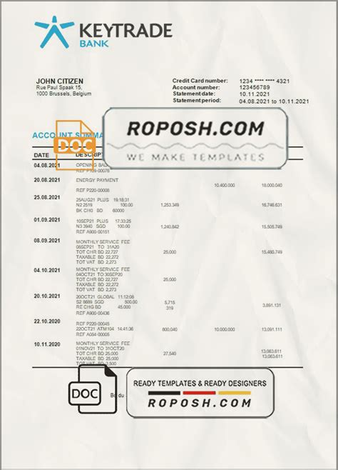Belgium Keytrade Bank Statement Template In Word And Pdf Format Roposh