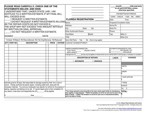 Free Printable Auto Repair Invoice Templates Pdf Word Excel