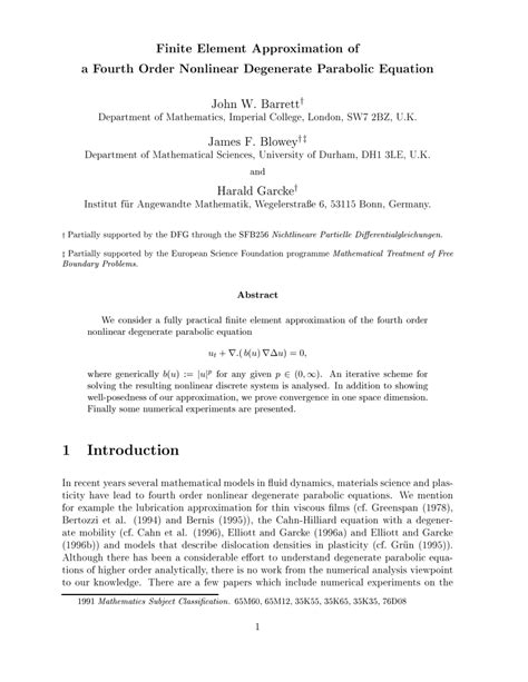 Pdf Finite Element Approximation Of A Fourth Order Nonlinear Degenerate Parabolic Equation