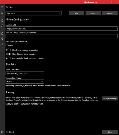 acars showing not logged in and scenery scan not working vmsacars