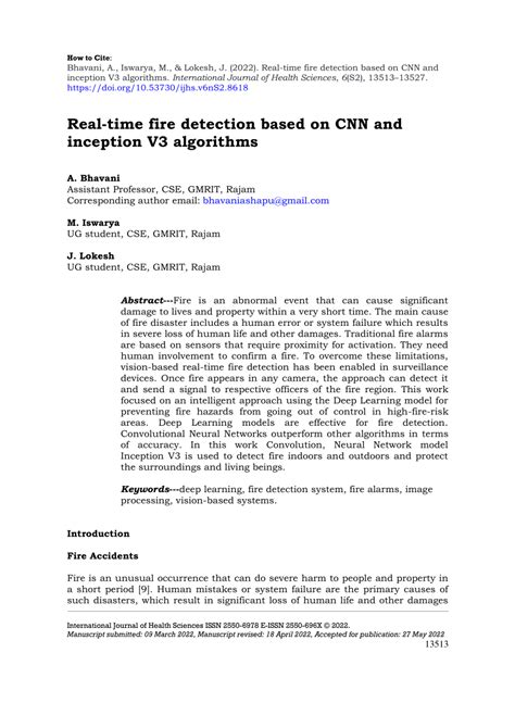 Pdf Real Time Fire Detection Based On Cnn And Inception V3 Algorithms