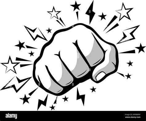 Punch Fist On Comic Style Cartoon Powerful Fist Hit Vector On