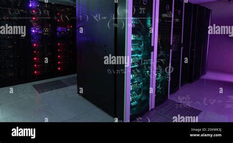 Animation Of Mathematical Equations Floating Against Computer Server