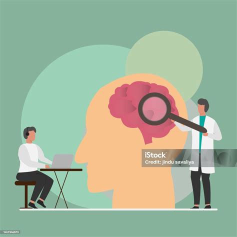 노인 환자의 뇌 건강을 확인하는 의사 수술을하는 신경과 의사 추상적인 의료 및 의료 개념 다양한 다인종 의사들이 돋보기로 뇌를 검사합니다 벡터에 대한 스톡 벡터 아트 및