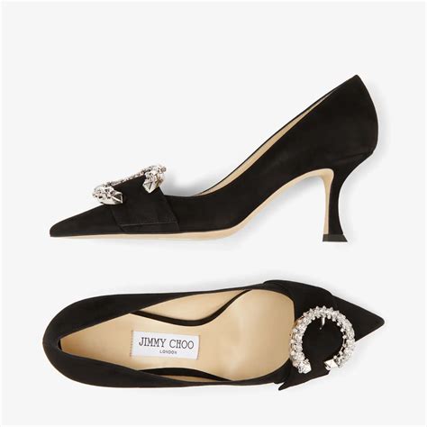 Melva 70高跟鞋 水晶扣饰黑色绒面革尖头高跟鞋 Jimmy Choo
