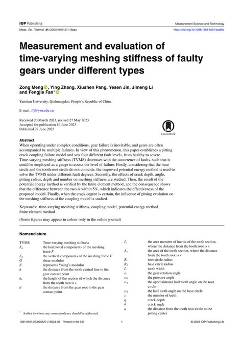 Measurement And Evaluation Of Time Varying Meshing Stiffness Of Faulty