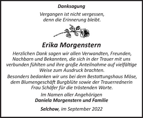 Traueranzeigen Von Erika Morgenstern Märkische Onlinezeitung Trauerportal