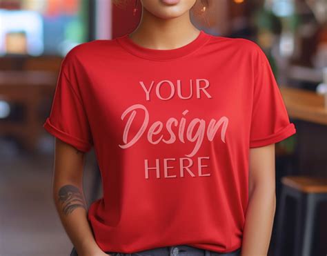 Gildan 5000 Mockup Red Tshirt Mockup 5000 Model Mockup Gildan Shirt