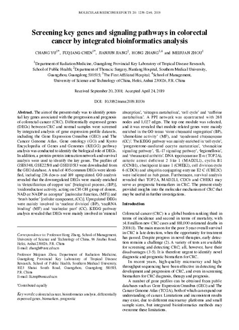 Pdf Screening Key Genes And Signaling Pathways In Colorectal Cancer