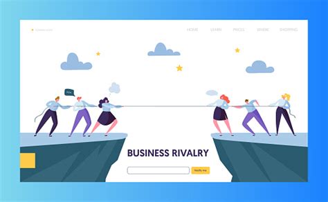 비즈니스 경쟁 도전 방문 페이지 템플릿입니다 경쟁 개념입니다 플랫 기업인 웹사이트 또는 웹 페이지에 대 한 당기 밧줄을 문자 기업 충돌입니다 플랫 만화 벡터 일러스트 레이