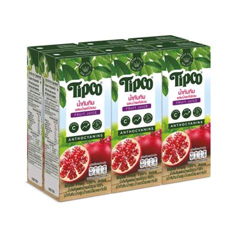 Tipco 100 Pomegranate 200 Ml X 6 ทิปโก้ น้ำทับทิม 100 200 มล X 6 กล่อง Th