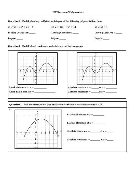 Hw Review Of Polynomials 𝐇𝐖 𝐑𝐞𝐯𝐢𝐞𝐰 𝐨𝐟 𝐏𝐨𝐥𝐲𝐧𝐨𝐦𝐢𝐚𝐥𝐬 𝐐𝐮𝐞𝐬𝐭𝐢𝐨𝐧 𝟏 Find