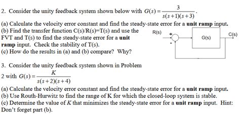 solved 2 consider the unity feedback system shown below