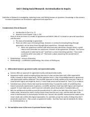 SOSC 366 Notes Docx Unit 1 Doing Social Research An Introduction To Inquiry Definition Of