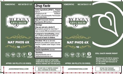 Jacksons Cell Salts Nat Phos 6x 10 Zettl Health Inc Package Insert
