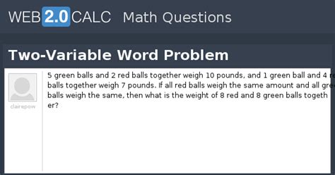 View Question Two Variable Word Problem