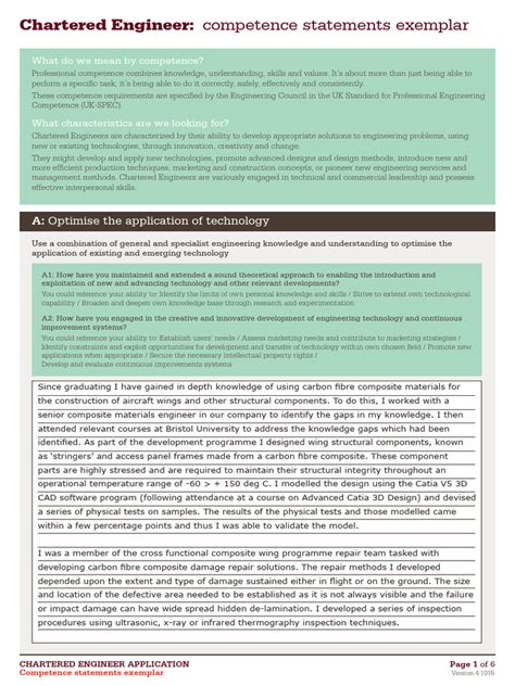 Chartered Engineer Competence Exemplar Pdf Engineering