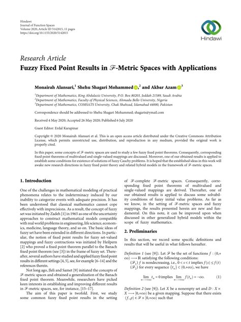 Pdf Fuzzy Fixed Point Results In F Metric Spaces With Applications