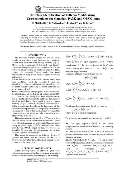 Pdf Structure Identification Of Volterra Models Using Crosscumulants For Gaussian Pam2 And