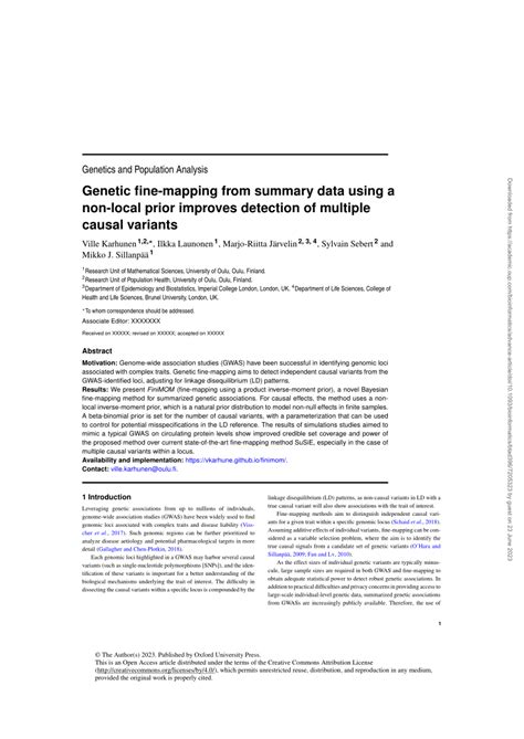 pdf genetic fine mapping from summary data using a non local prior