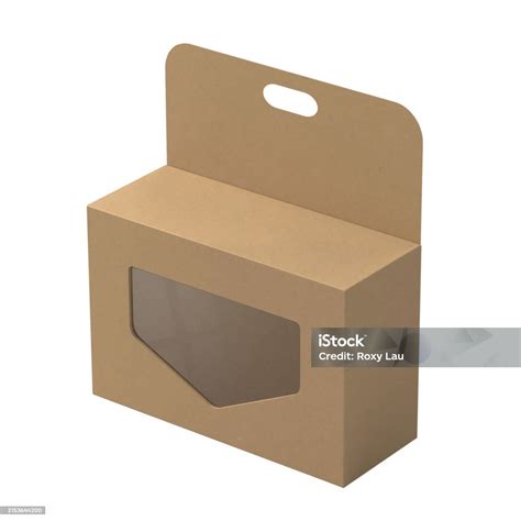 투명 창 Window Box 모형 템플릿 디자인 흰색 배경 3d 일러스트 레이 션 3d 렌더링과 크래프트 종이 상자 0명에 대한