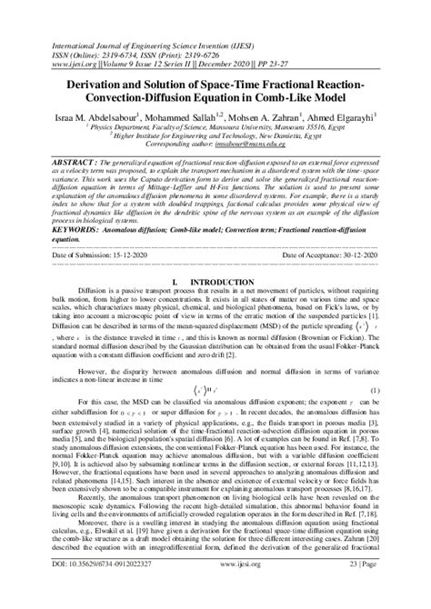 Pdf Derivation And Solution Of Space Time Fractional Reaction Convection Diffusion Equation