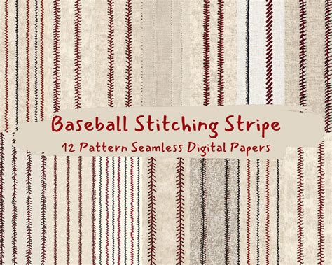 Baseball Stitching Stripe Pattern Seamless Digital Papers Printable