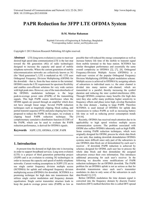 Pdf Papr Reduction For 3fpp Lte Ofdma System