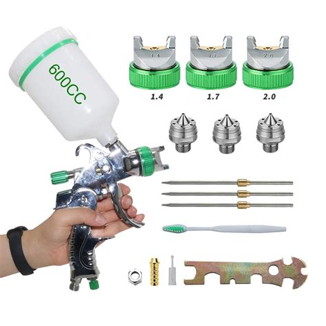 Hvlp 자동차 스프레이 건 600cc 컵 14 17 20mm 25mm 중력 에어 브러시 노즐 바늘 도장용 자동차 가구 벽 바디 수리 도구