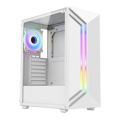 vida apollo white mid atx gaming pc case 120mm argb led fan led stips