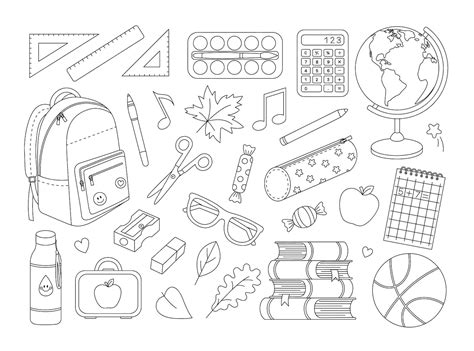 Premium Vector School Supplies Coloring Page Stationery For Study