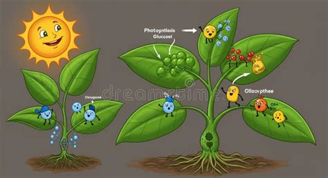 Photosynthesis Process In Cartoon Style Stock Illustration
